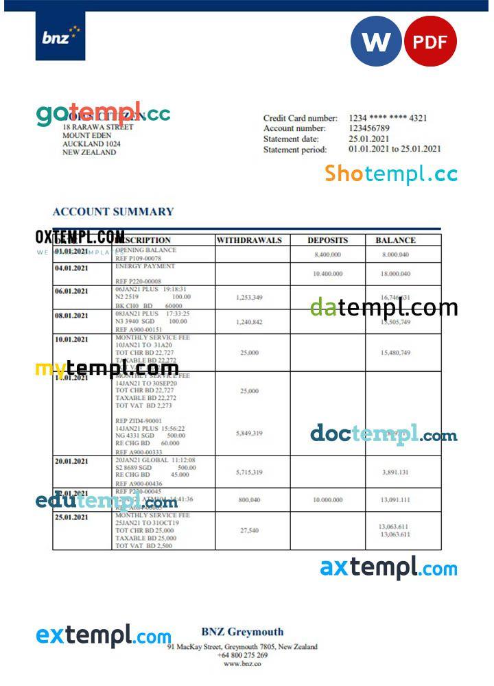 New Zealand BNZ Greymouth bank statement template in Word and PDF format by Docteempl - Issuu