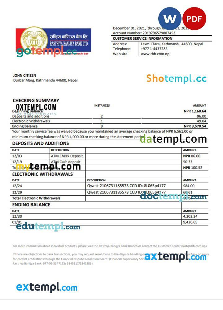 Nepal Rastriya Banijya Bank bank statement template in Word and PDF format by Docteempl - Issuu