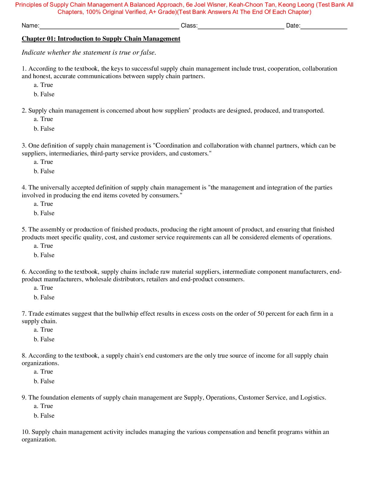 Principles of Supply Chain Management A Balanced Approach 6th Edition ...