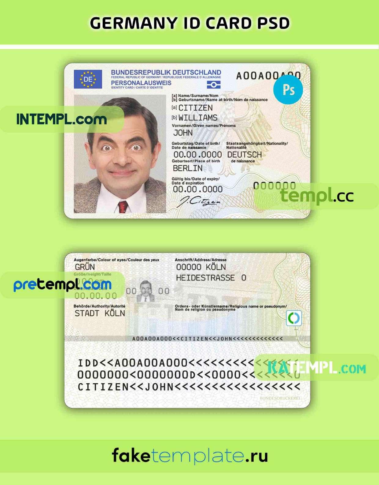 Germany identity card PSD download template (2021 – present) by ...