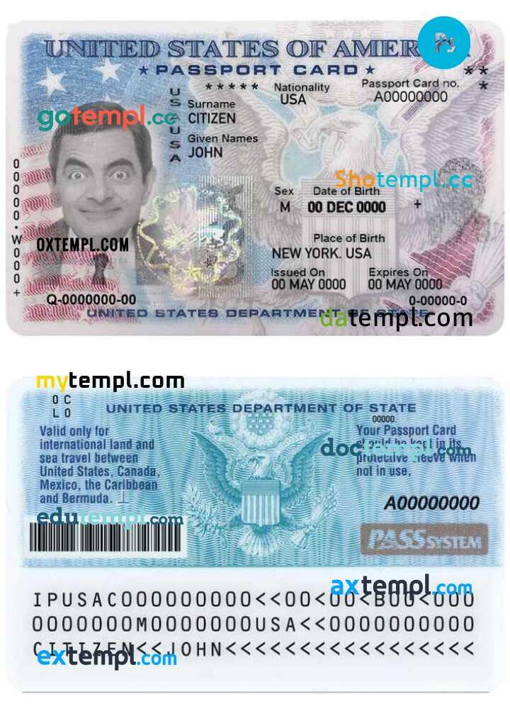 sample USA passport ID card PSD template, fully editable, version 2 ...