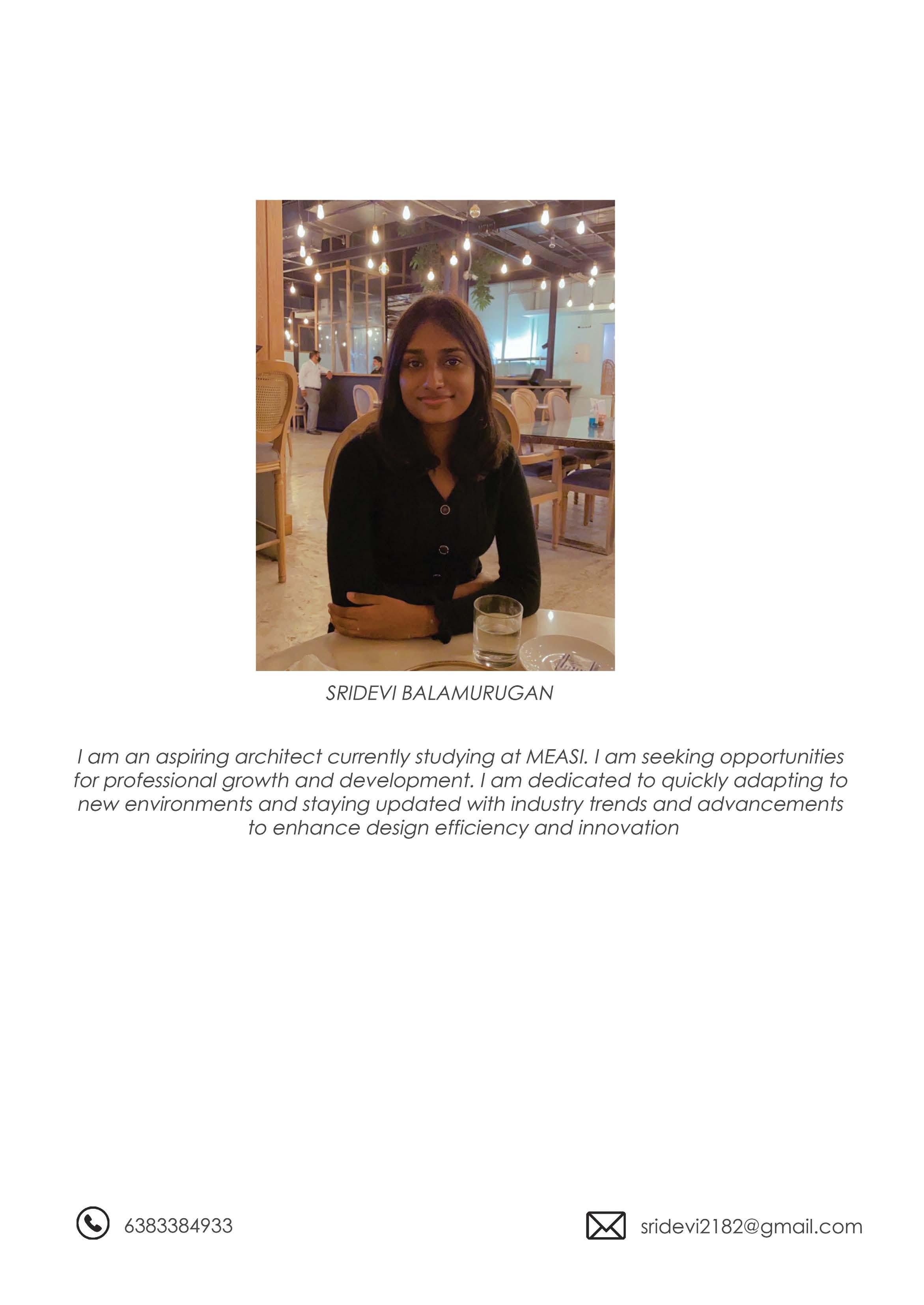 Sridevi Balamurugan | Architecture Portfolio |MEASI Academy of Architecture by sridevi2182 - Issuu