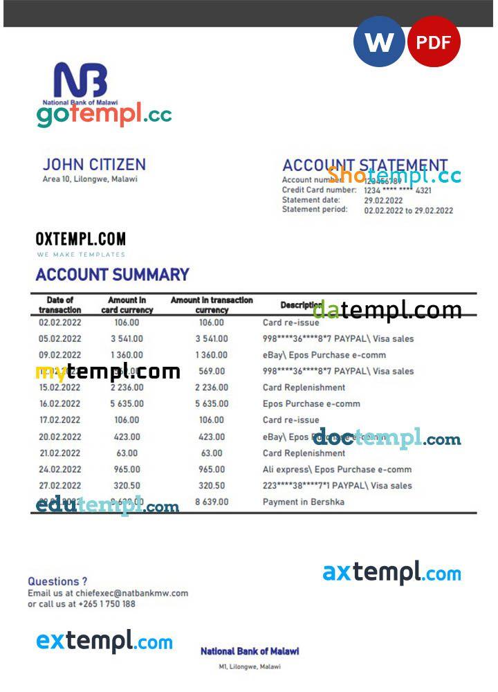 Malawi National Bank of Malawi bank statement template in Word and PDF format by doooctempl - Issuu