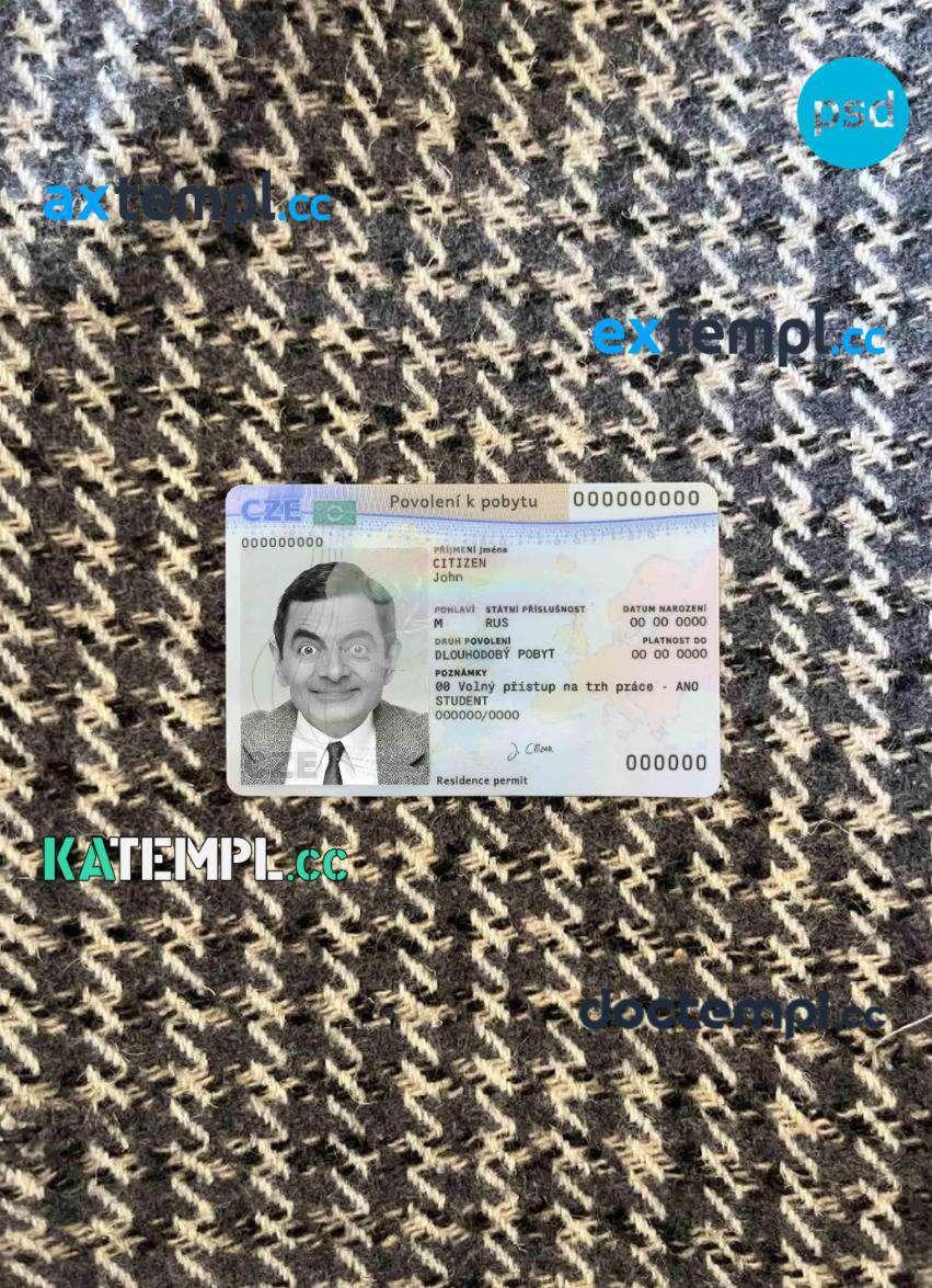 Czech permanent resident card editable PSDs, scan and photo-realistic ...