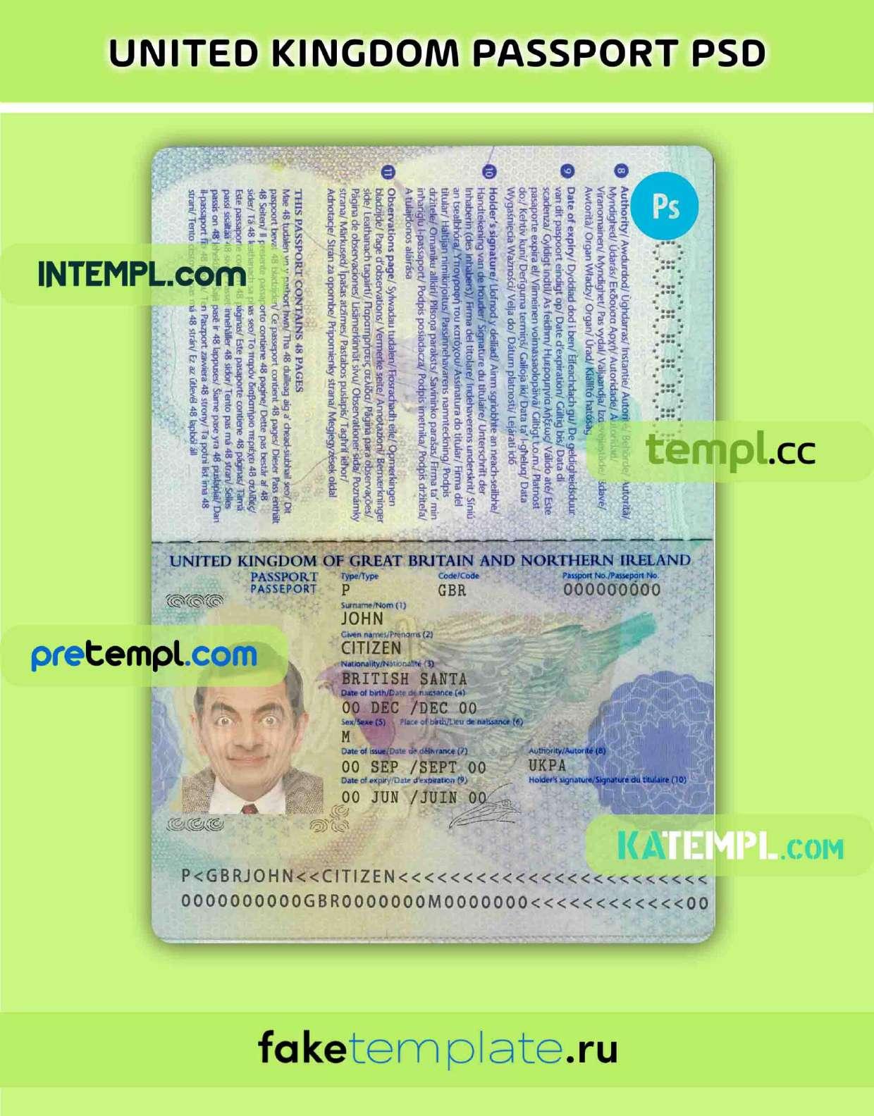 United Kingdom passport PSD download template, 2020-present by ...