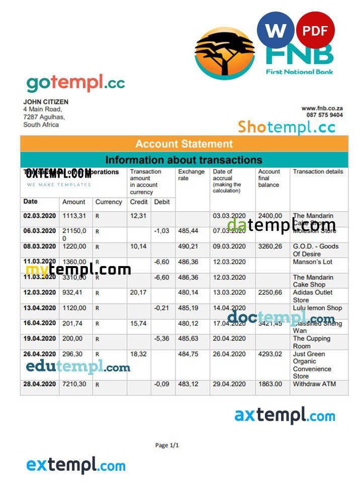 sample South Africa First National Bank (FNB) proof of address ...