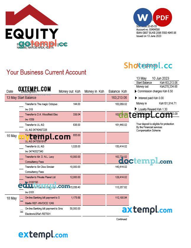 Equity Bank firm account statement Word and PDF template by Shooteempl ...