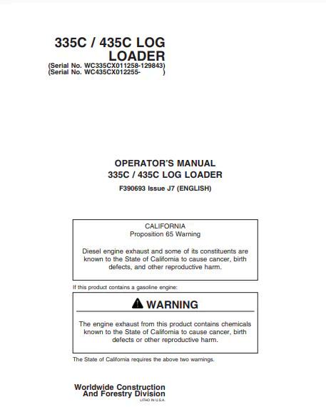 JOHN DEERE 335C, 435C LOADER OPERATOR MANUAL F390693 by Factory Books ...
