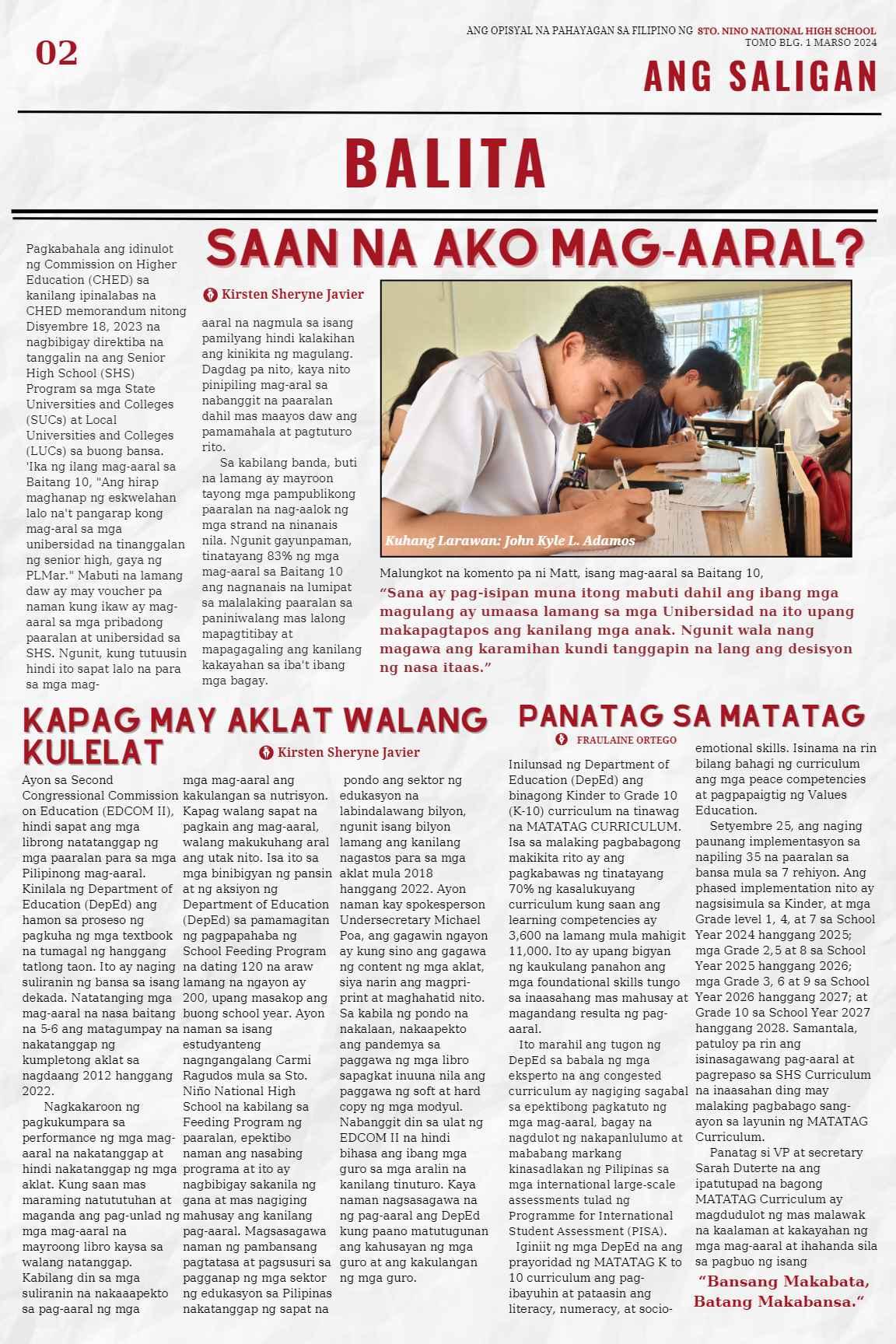 ANG SALIGAN - UNANG ISYU 2024 by JOHN KYLE L. ADAMOS - Issuu