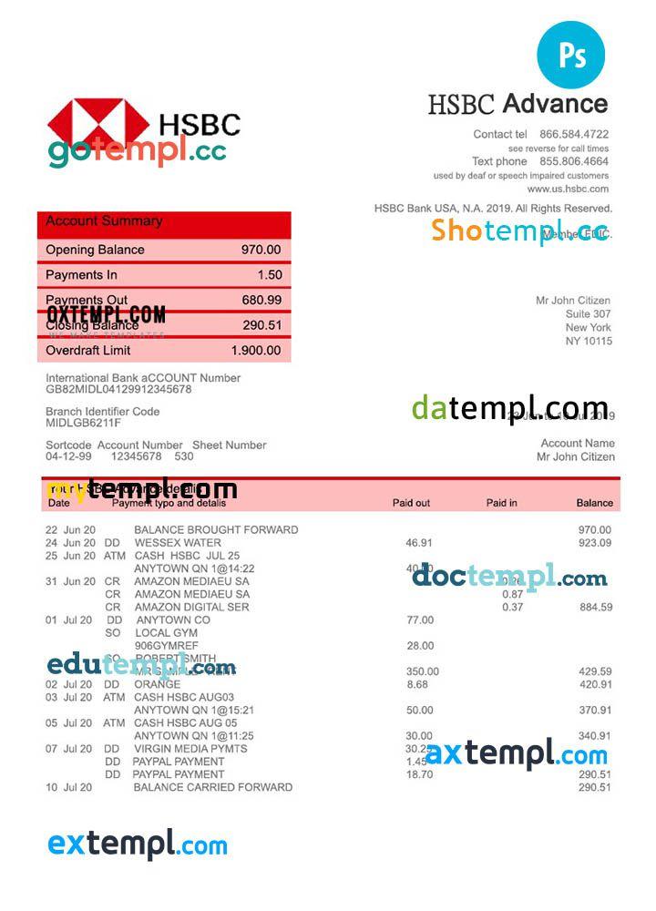 sample USA HSBC bank statement template, fully editable in PSD format download by Axxtempls - Issuu