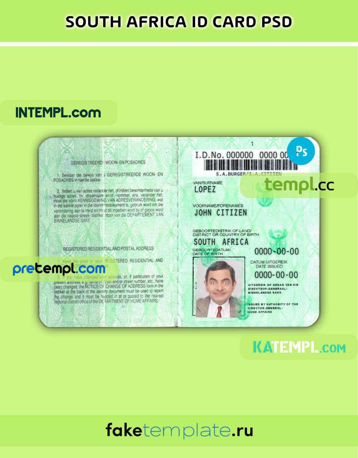 South Africa identity card PSD download template, 1986-2013 by ...