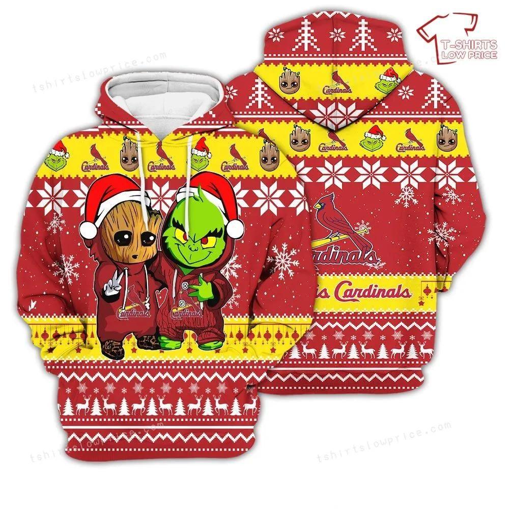 St. Louis Cardinals Baby Groot And Grinch Ugly Christmas 3D Hoodie by ...