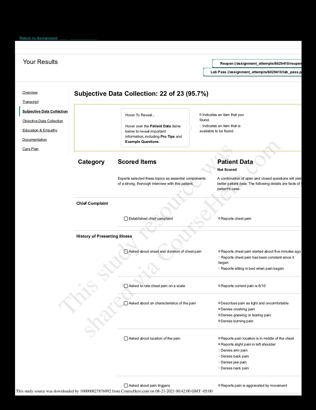 Brian Foster_ Chest Pain _ Subjective Data_ Shadow Health. Subjective ...