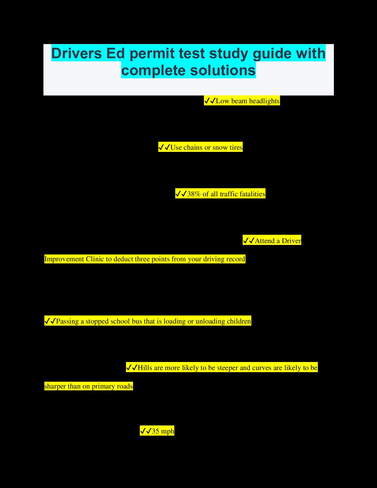 Drivers Ed permit test study guide with complete solutions by ...