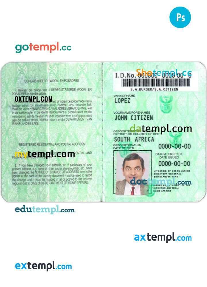 sample South Africa ID template in PSD format, fully editable (1986 ...