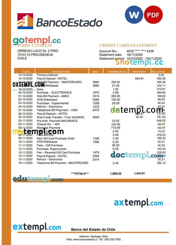 Chile Banco del Estado de Chile bank statement template in Word and PDF format by doctempls3 - Issuu