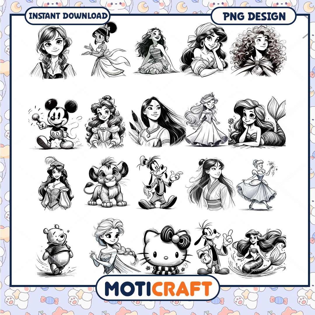 Walt Disney Characters Black And White