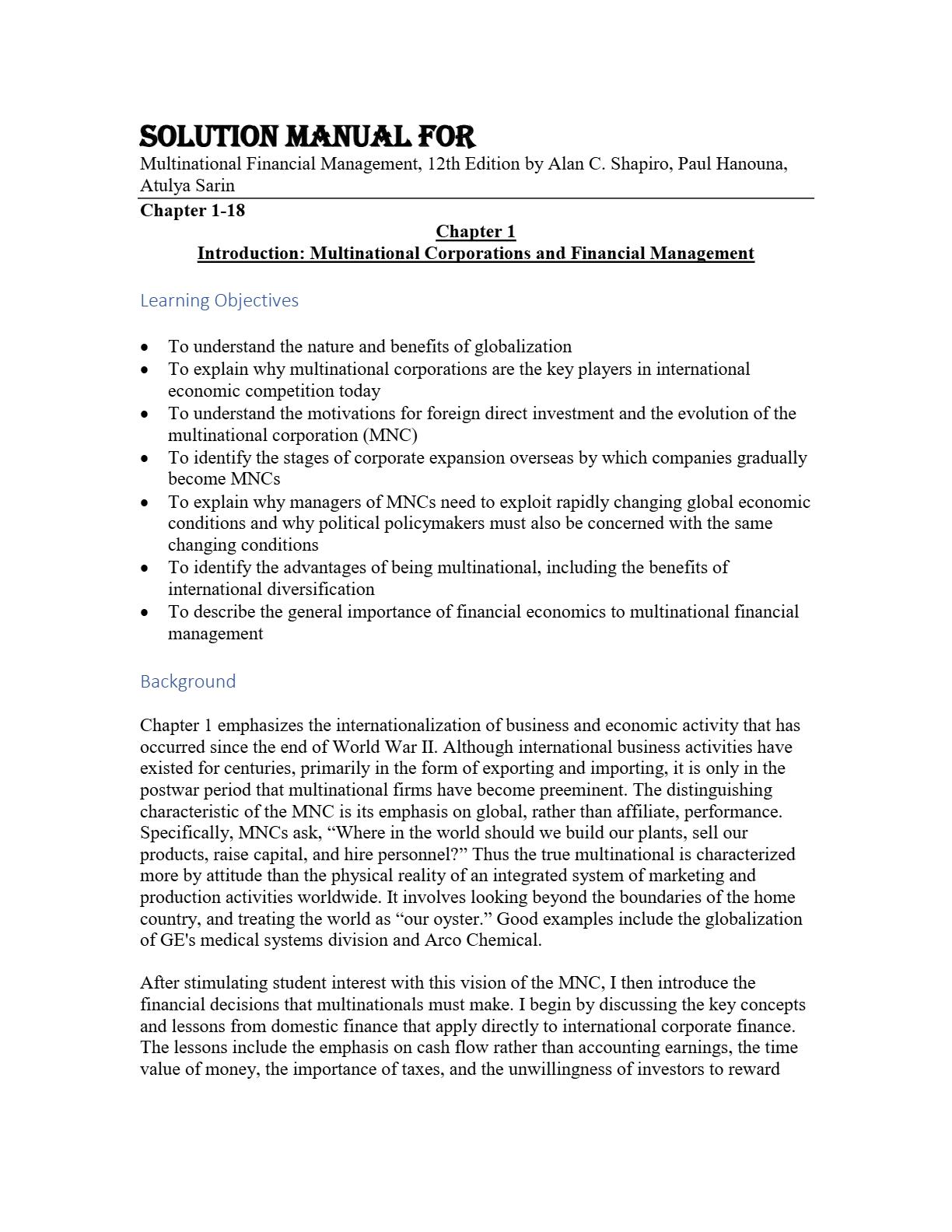 Solution Manual For Multinational Financial Management, 12th Edition by ...