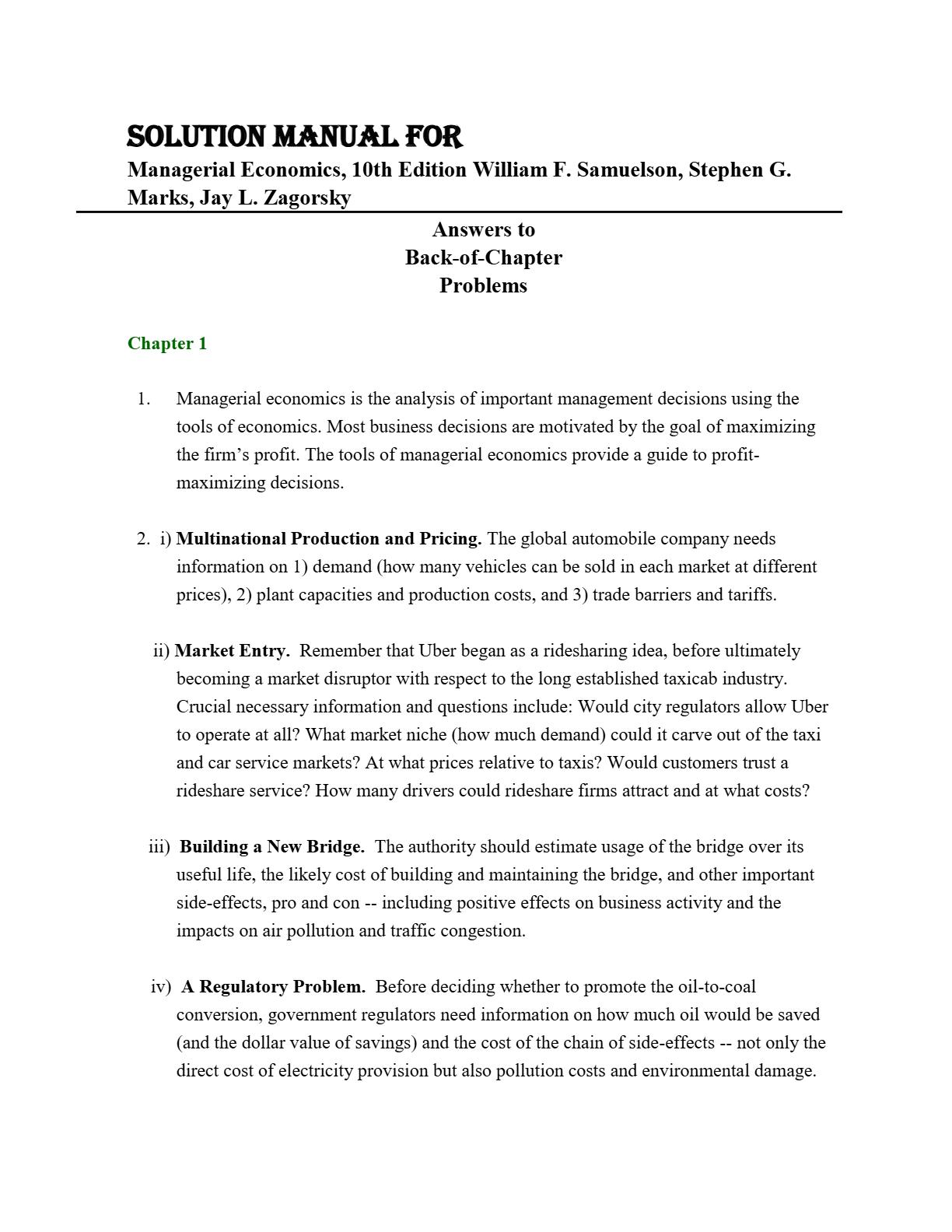 Solution Manual For Managerial Economics, 10th Edition by William F ...