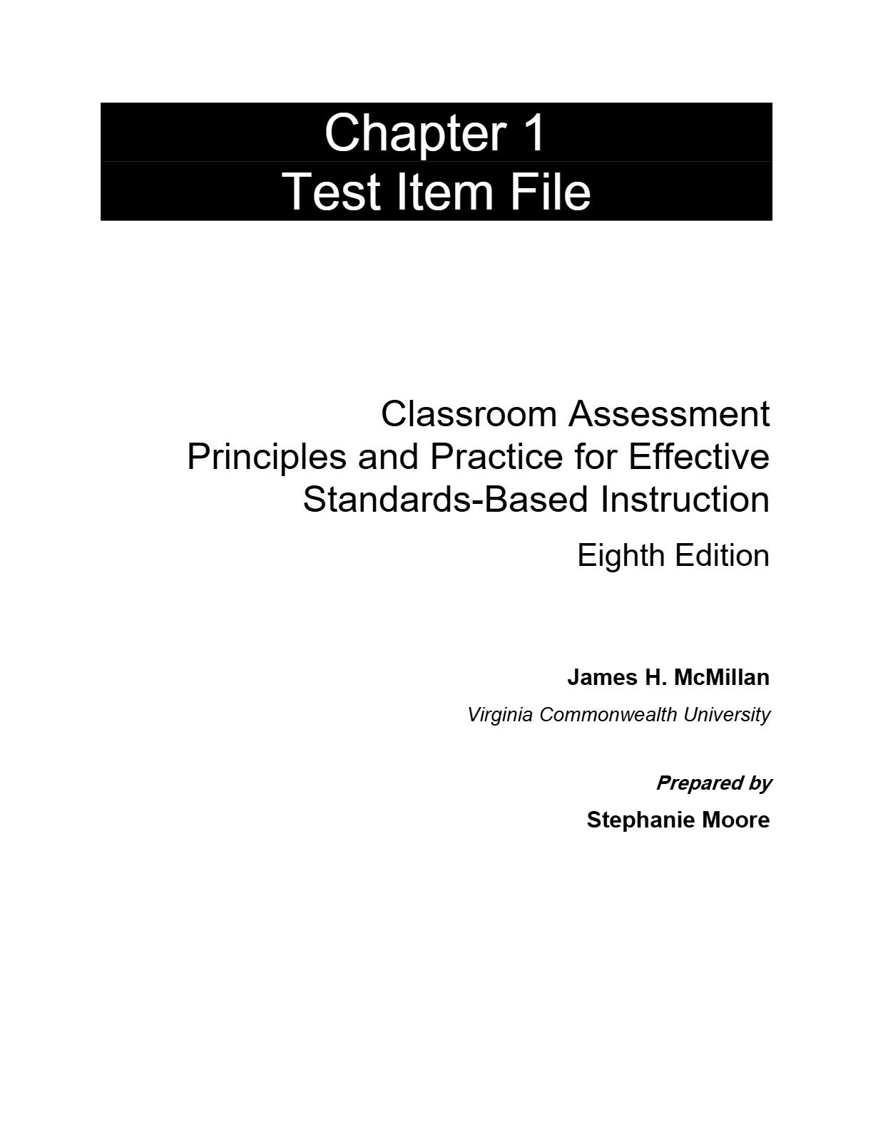 Test Bank For Classroom Assessment Principles and Practice that Enhance ...