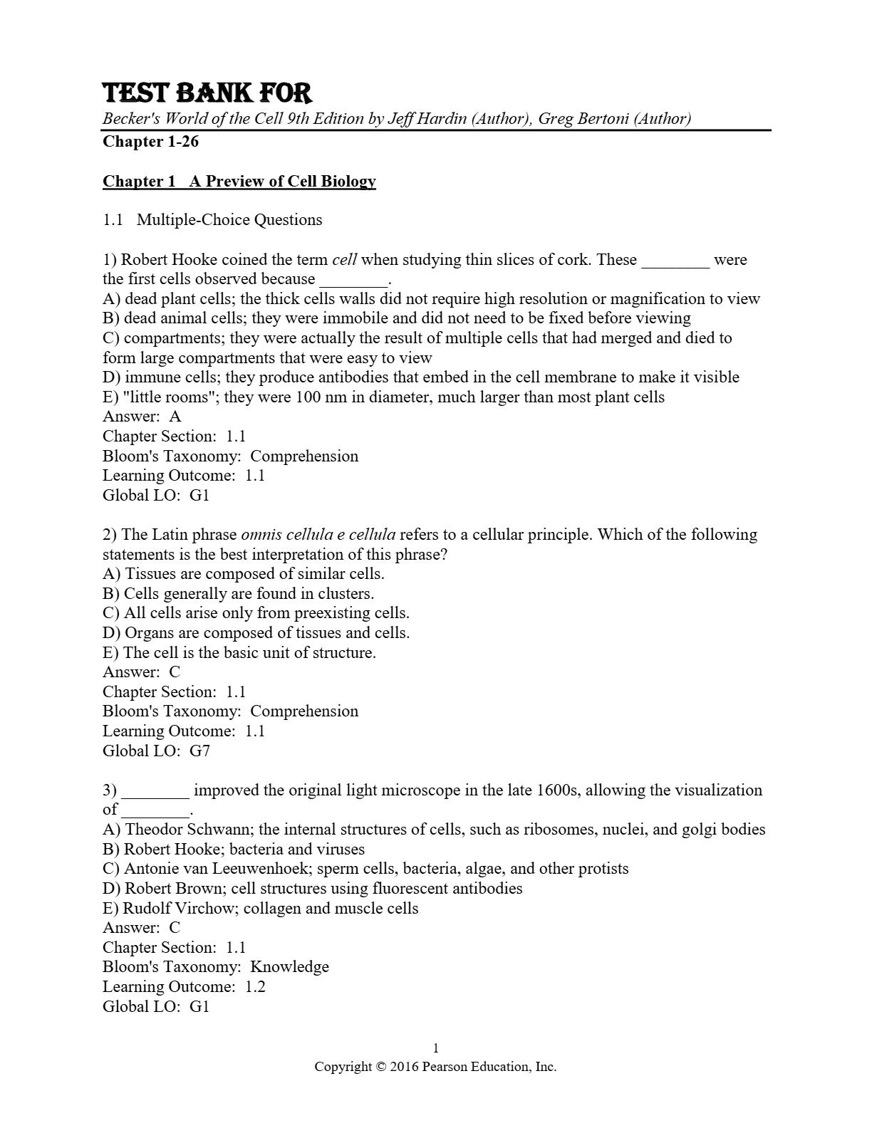 Test Bank For Becker's World of the Cell 9th Edition by Jeff Hardin ...