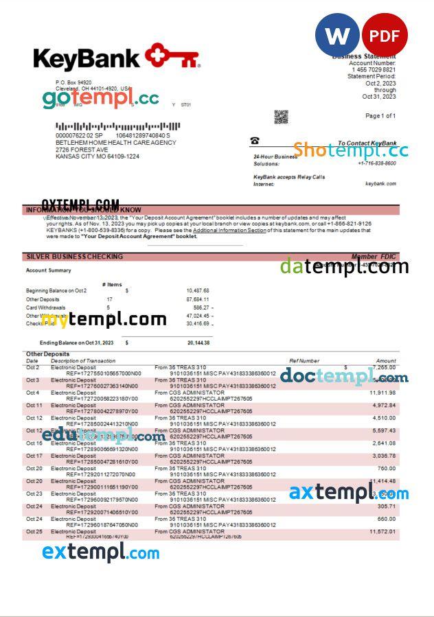 Keybank business bank statement Word and PDF template by Doctempl ...