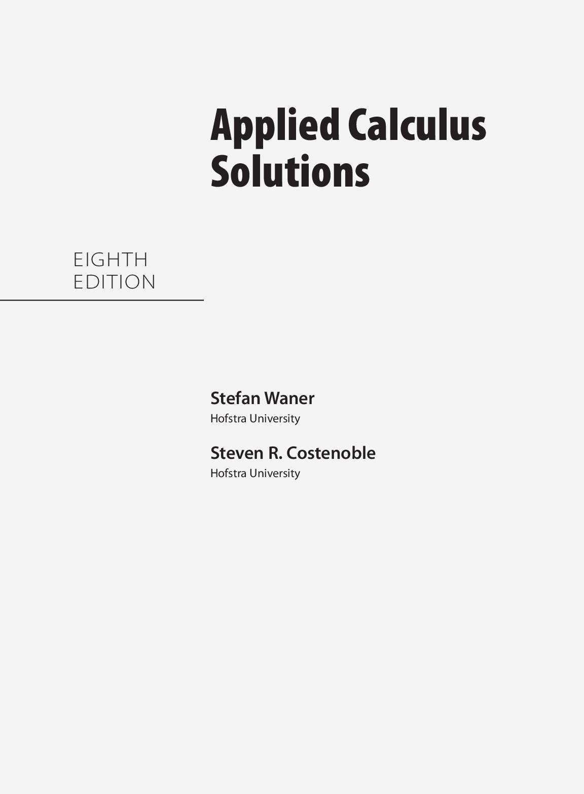 Complete Solutions Manual for Applied Calculus, 8th Edition by Stefan ...