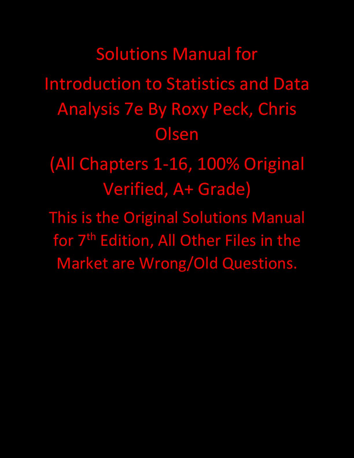 Solutions Manual For Introduction To Statistics And Data Analysis 7th