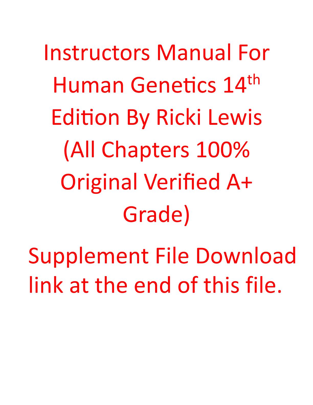 Instructor Manual For Human Genetics 14th Edition By Ricki Lewis (All ...