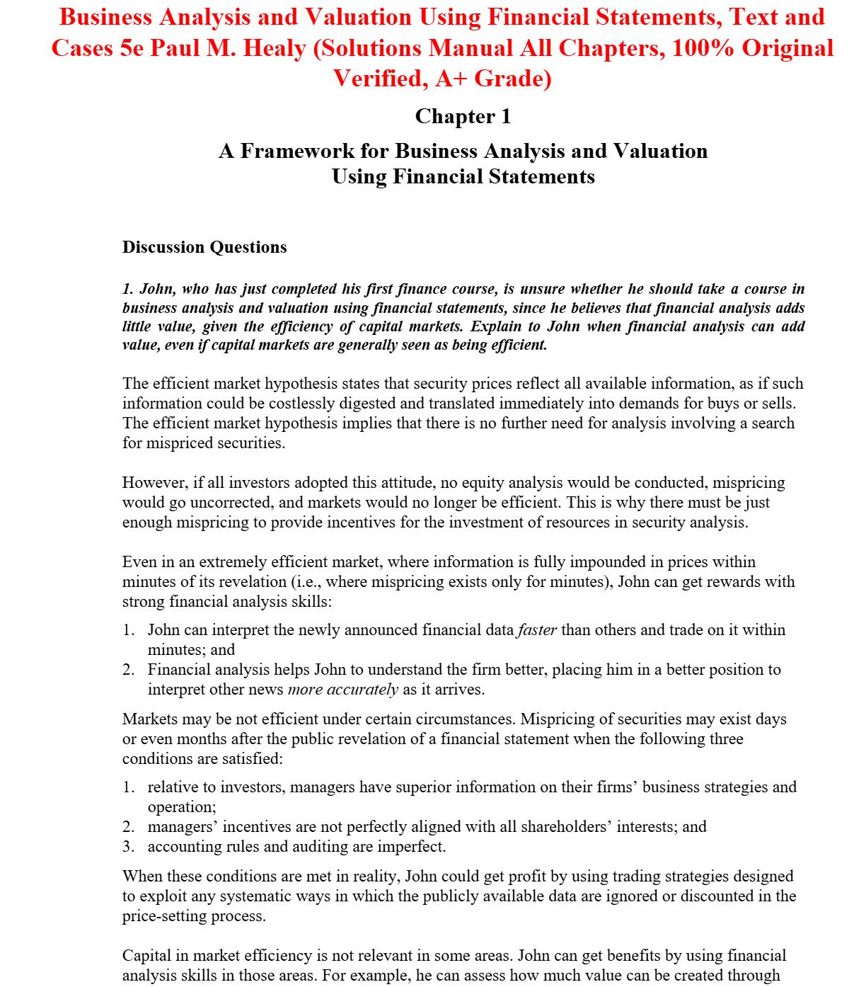 Solutions Manual For Business Analysis and Valuation Using Financial ...