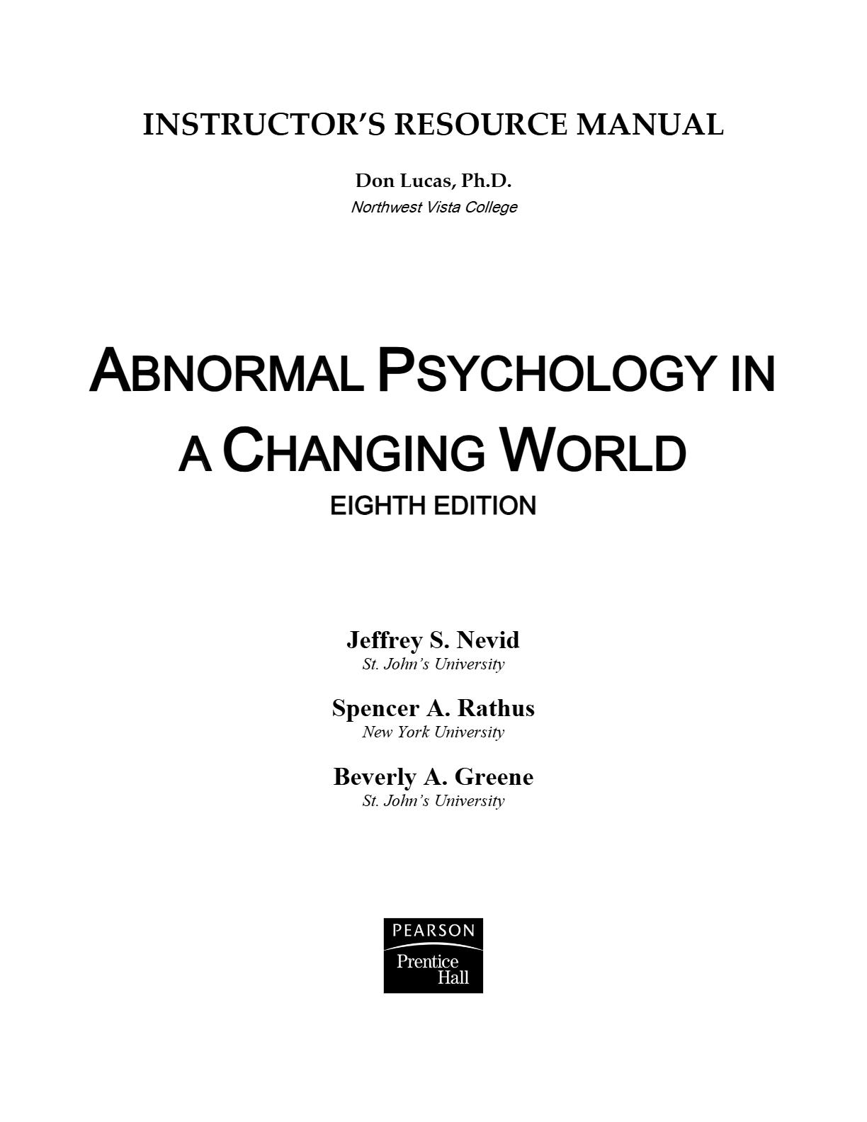 instructor resource manual for Abnormal Psychology in a Changing World ...