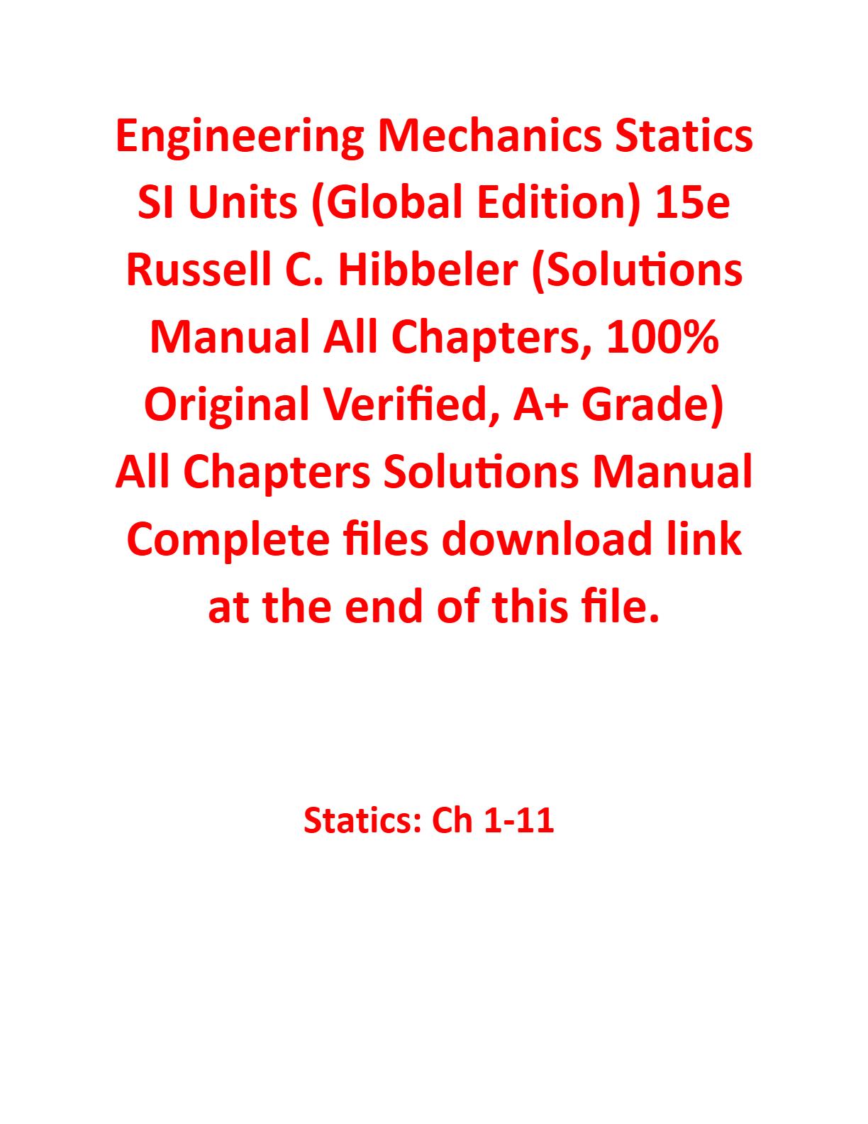 Solutions Manual For Engineering Mechanics Statics SI Units 15th ...