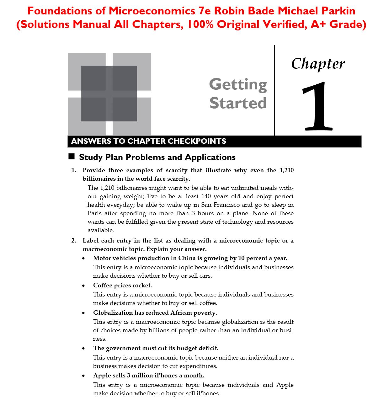 Solutions Manual For Foundations of Microeconomics 7th Edition By Bade ...