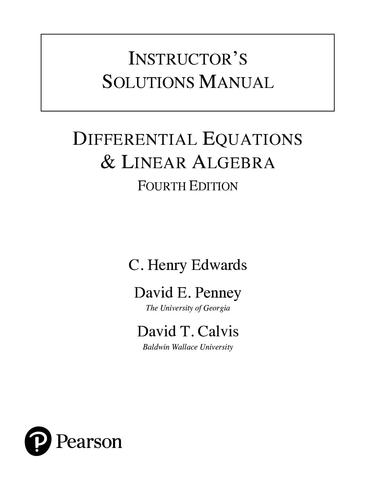 Solutions Manual for Differential Equations and Linear Algebra 4th ...