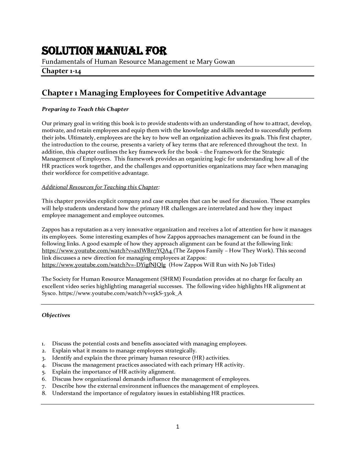 Solutions Manual For Fundamentals of Human Resource Management 1th ...