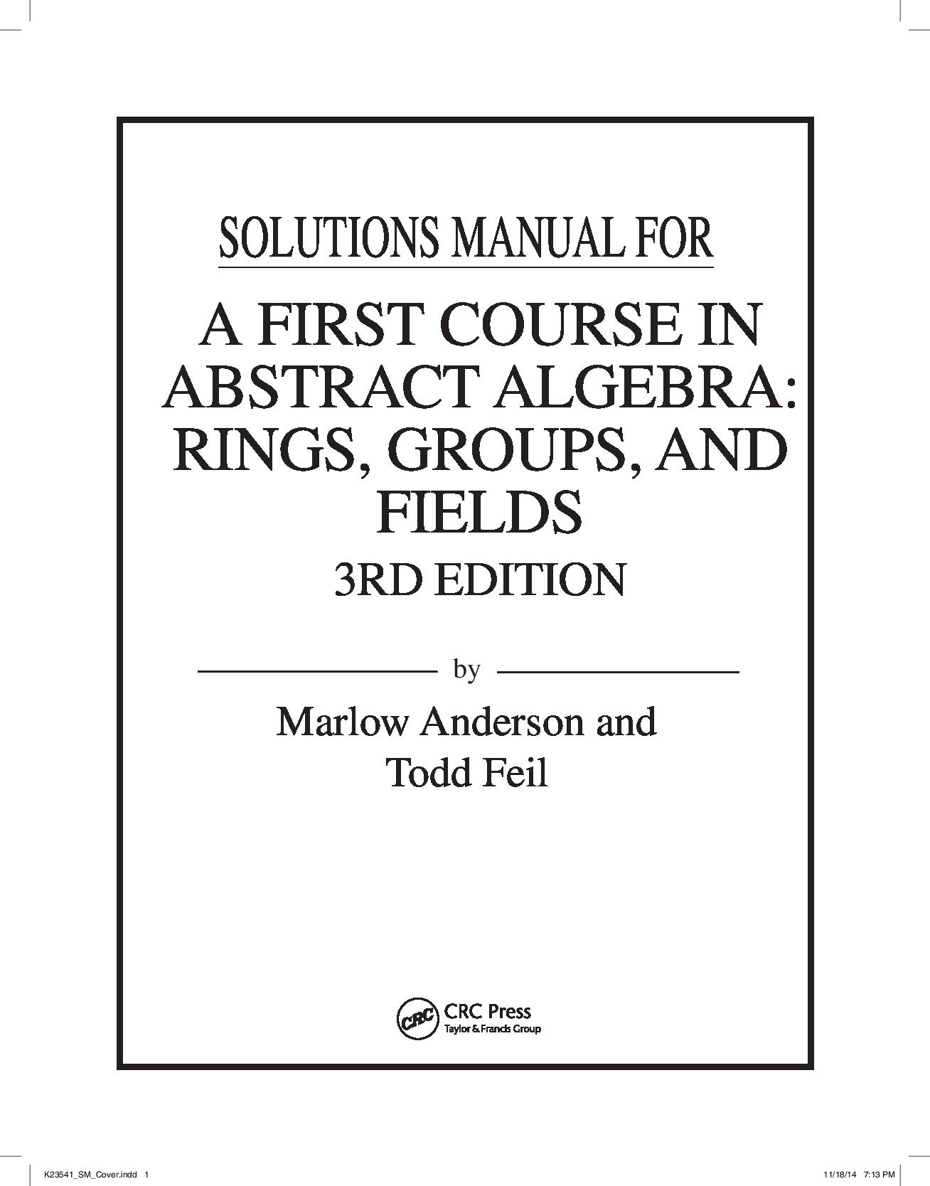 Solutions Manual for First Course in Abstract Algebra Rings Groups and Fields 3rd Edition by ...