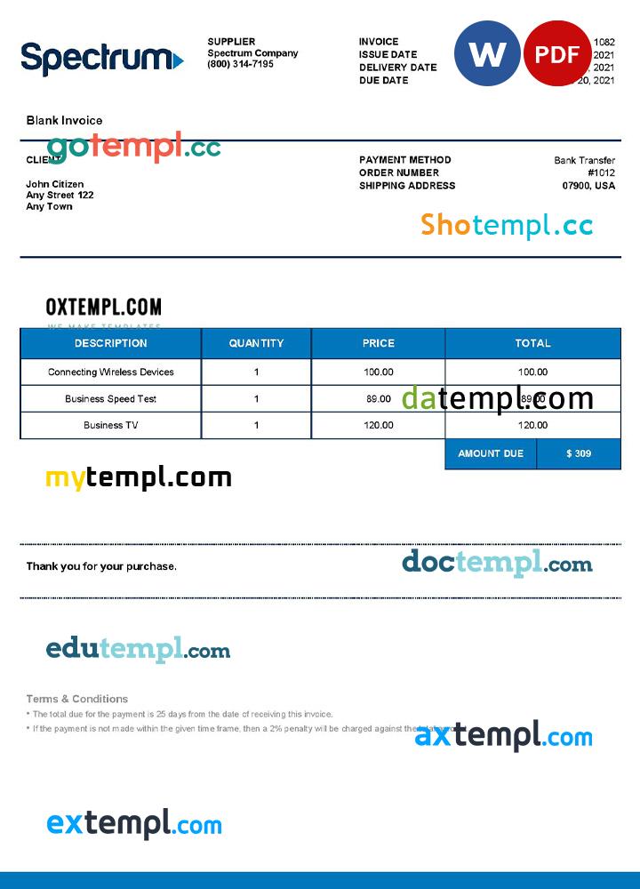 USA Spectrum invoice template in Word and PDF format, fully editable by ...