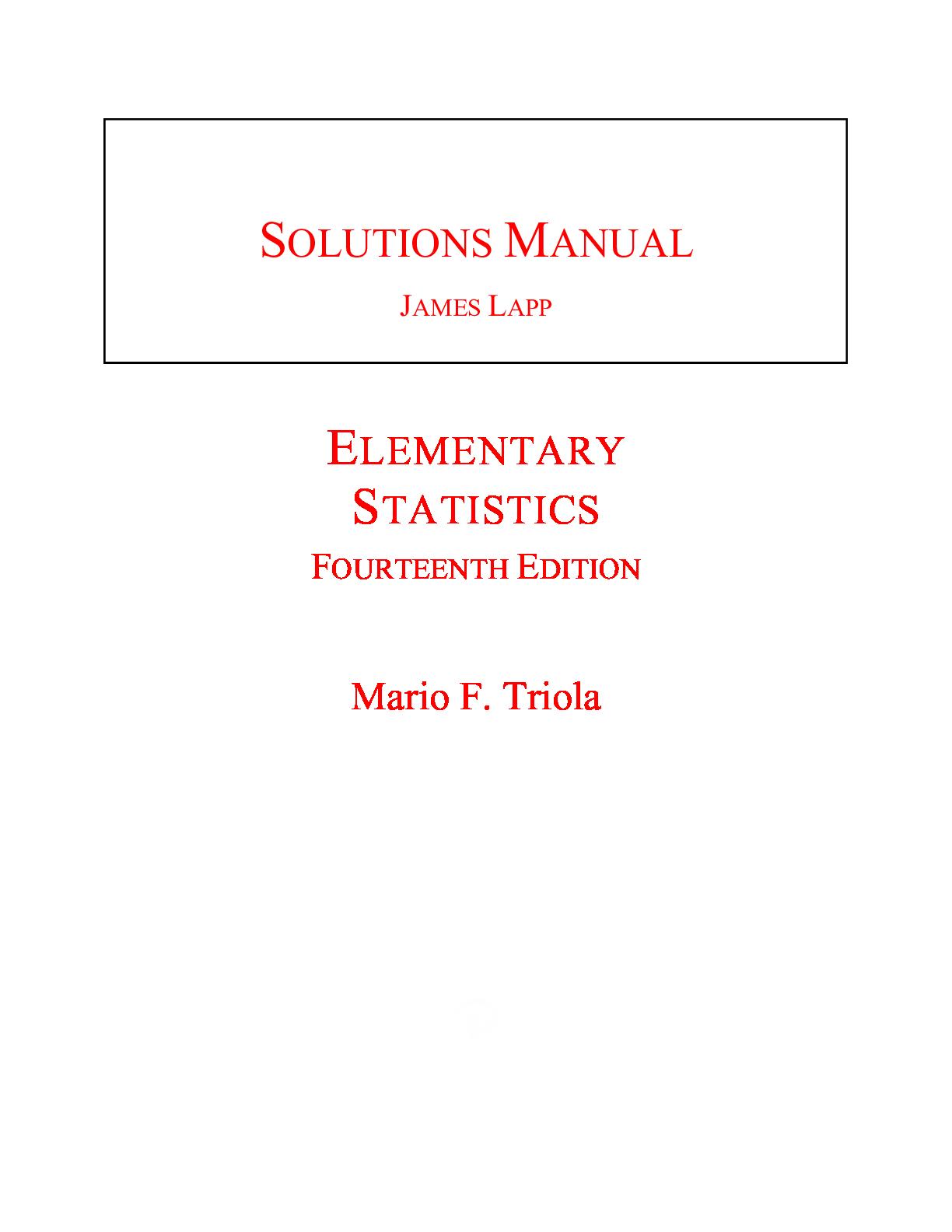 Solutions Manual for Elementary Statistics 14th Edition By Mario F ...