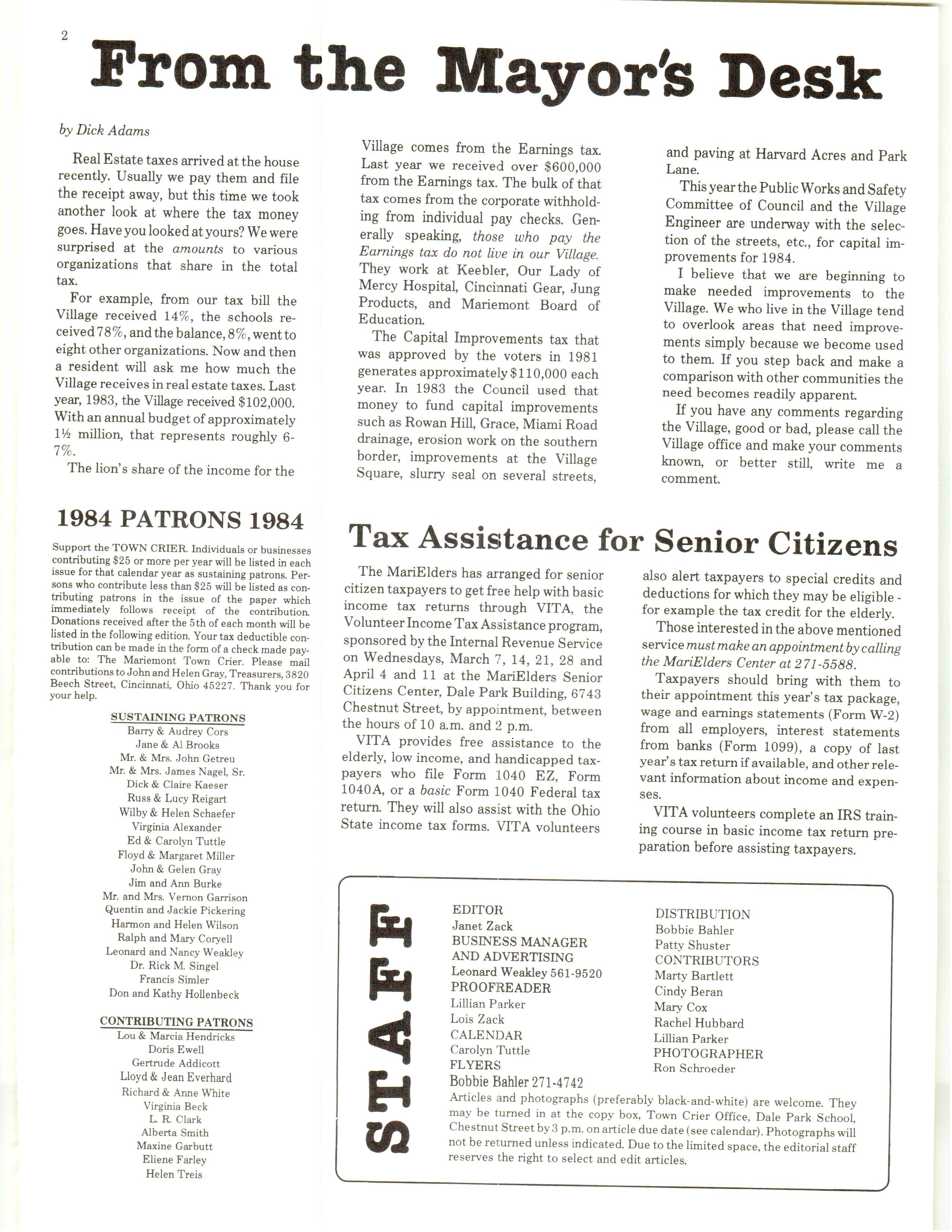Mariemont Town Crier, March 1984, Vol. 11, No. 2 by Mariemont Town ...