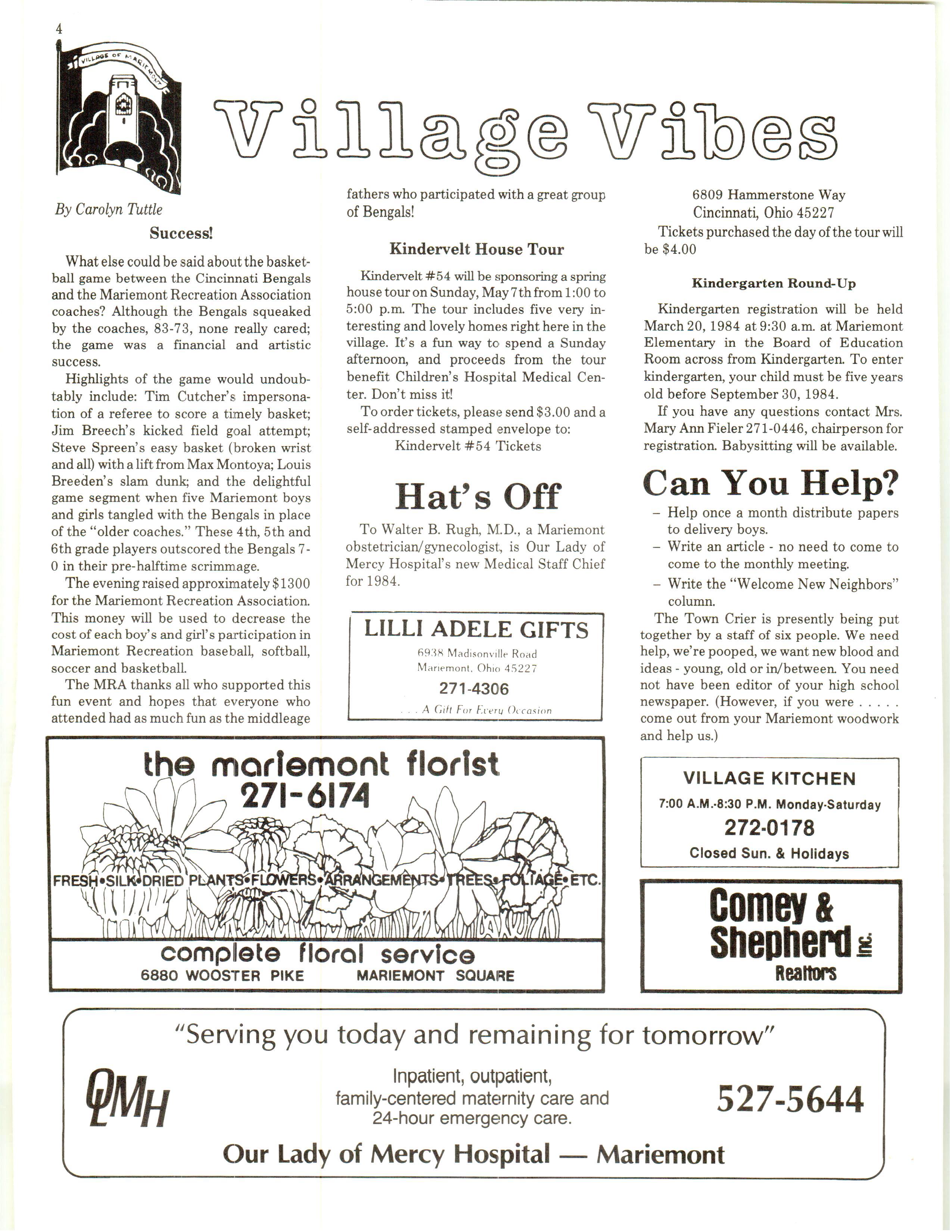 Mariemont Town Crier, March 1984, Vol. 11, No. 2 by Mariemont Town ...