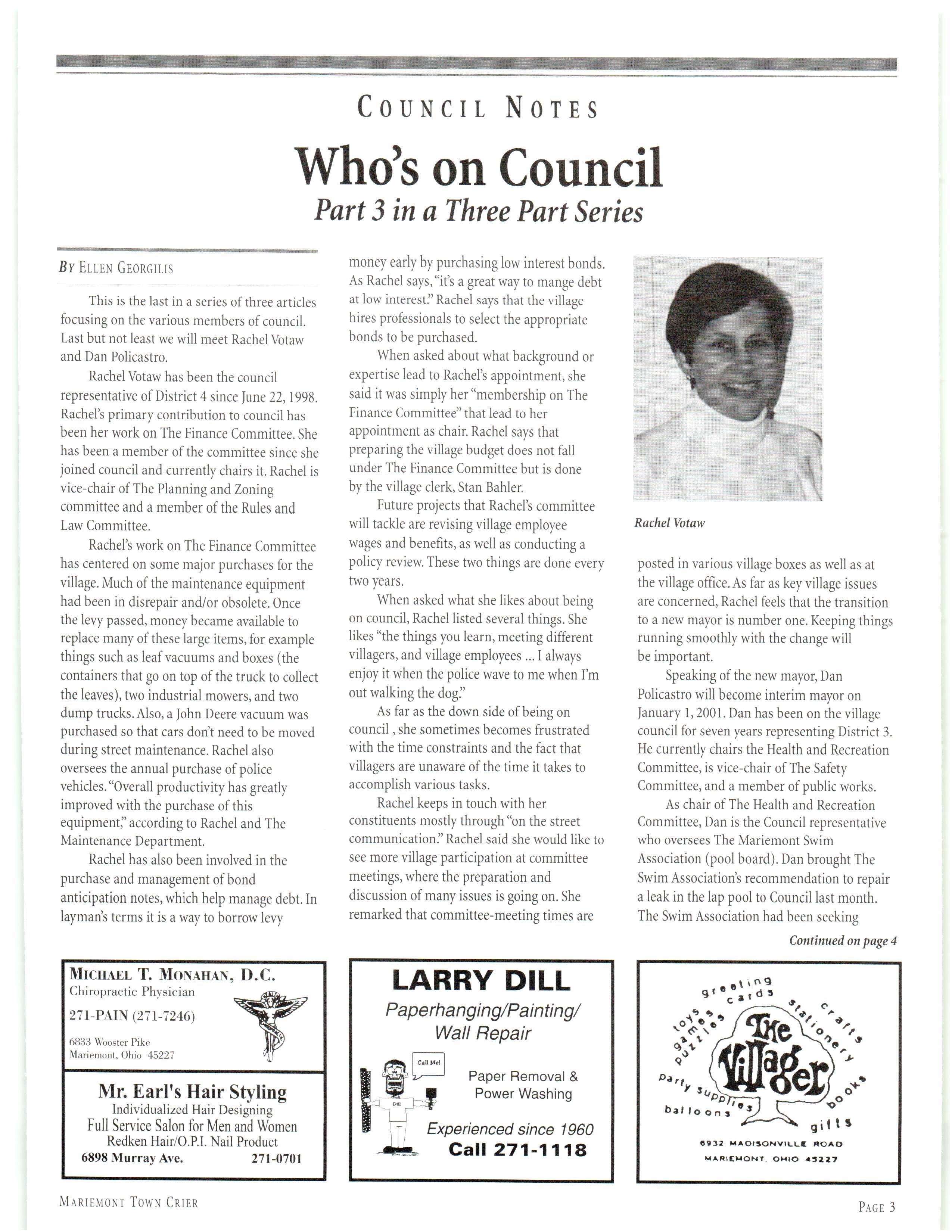 Mariemont Town Crier, December 2000, Vol. XXV, No. 4 by Mariemont Town ...