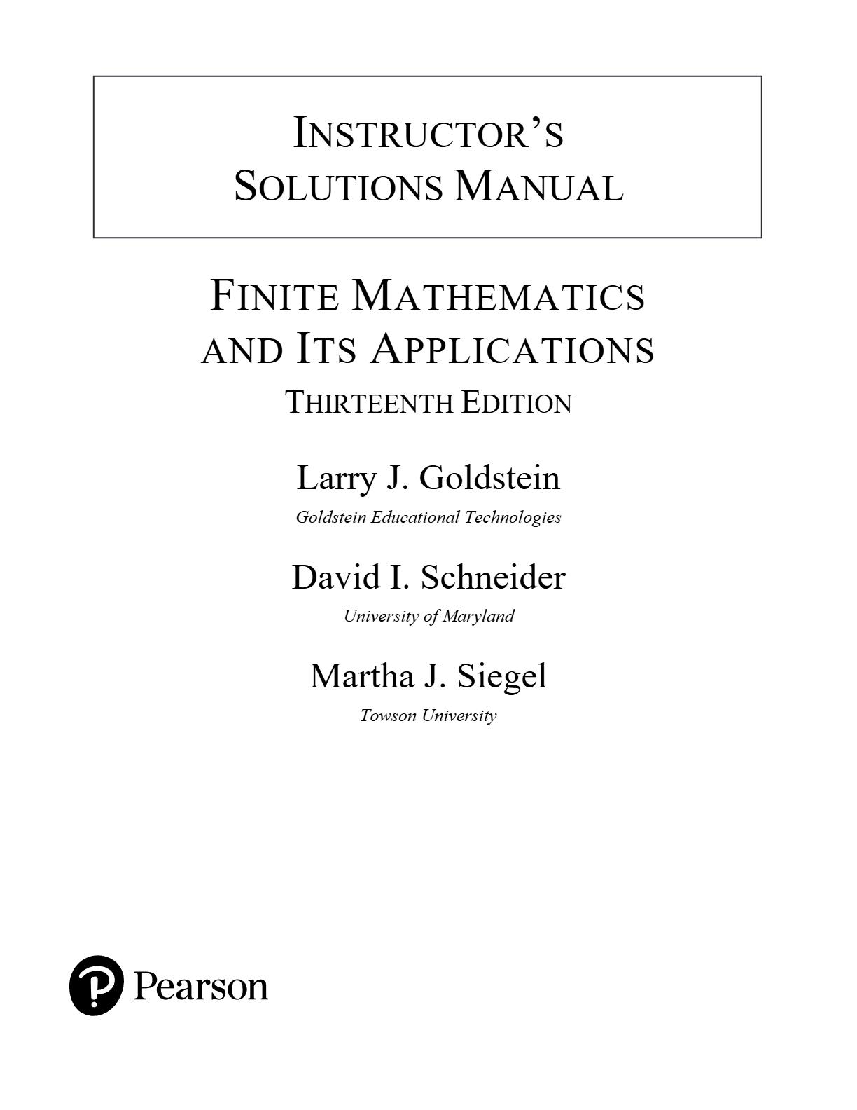 INSTRUCTOR’S SOLUTIONS MANUAL FINITE MATHEMATICS AND ITS APPLICATIONS ...