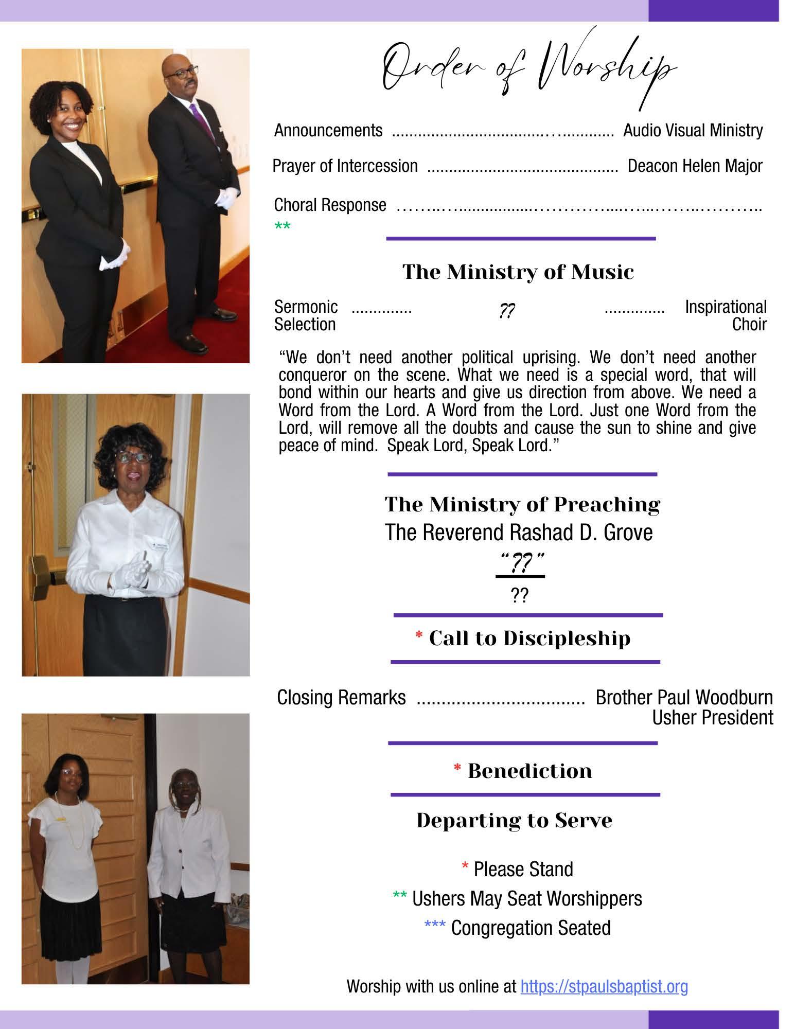 Ushers Day Order of Service Mockup by SPBC - Issuu