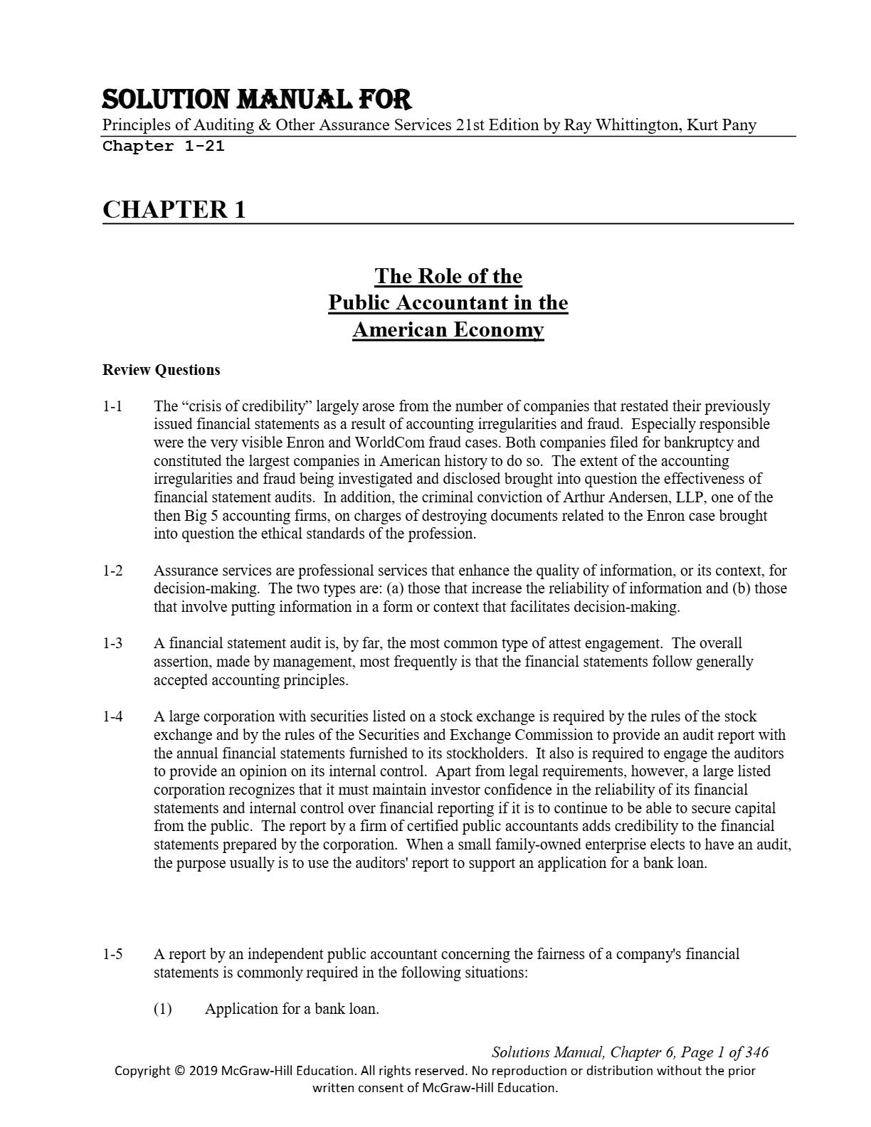 Solution Manual For Principles of Auditing & Other Assurance Services ...